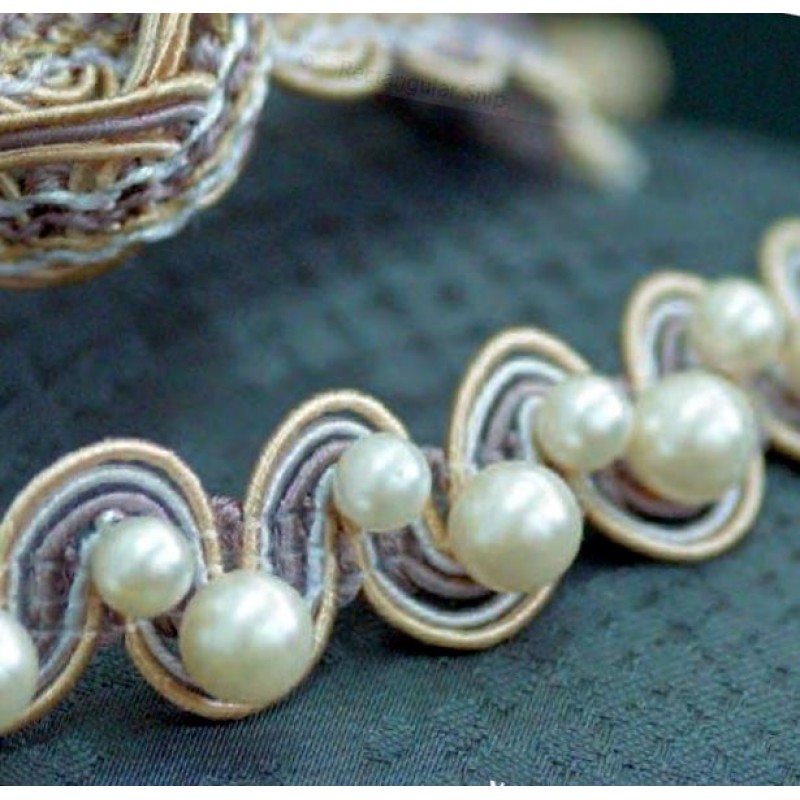 Braid with Pearls Chocolate & Silver | Castle Trimmings ...